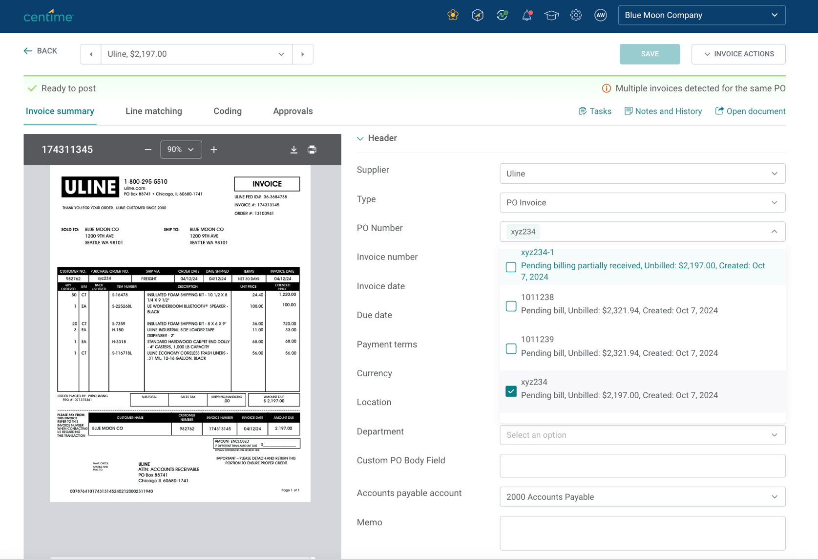 Purchase Order Matching Workflow
