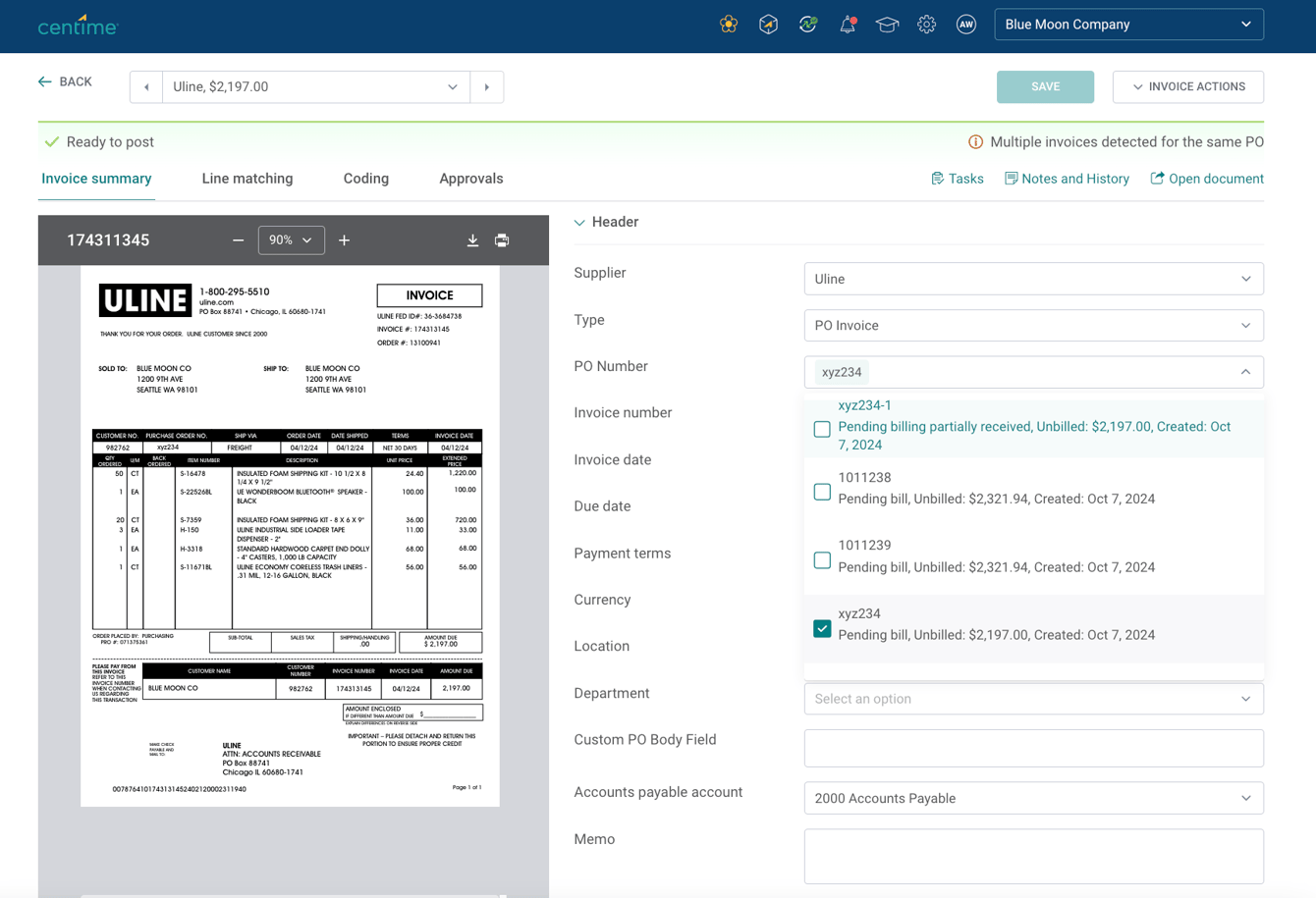 Purchase Order Matching Workflow